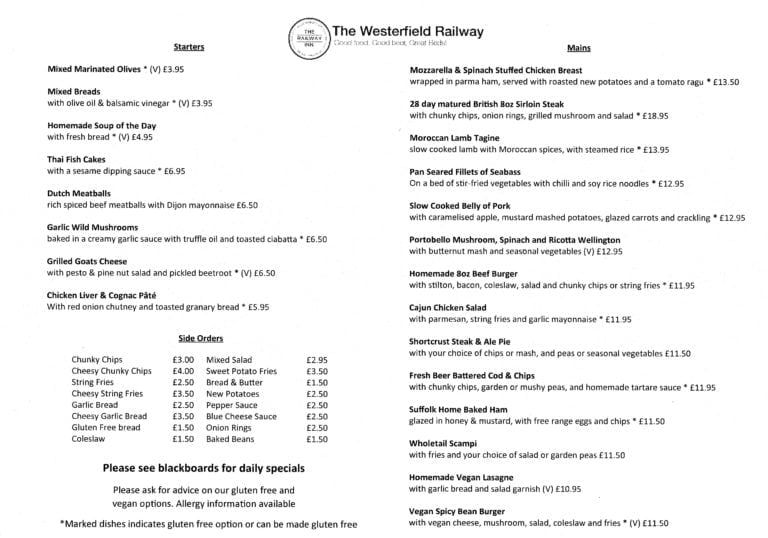 Old Main Menu - The Railway Inn