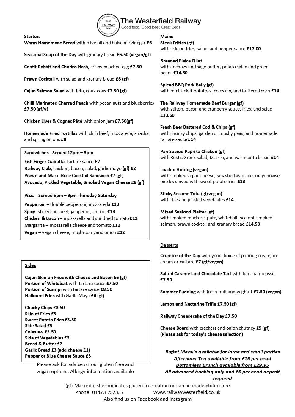 Main Menu - The Railway Inn