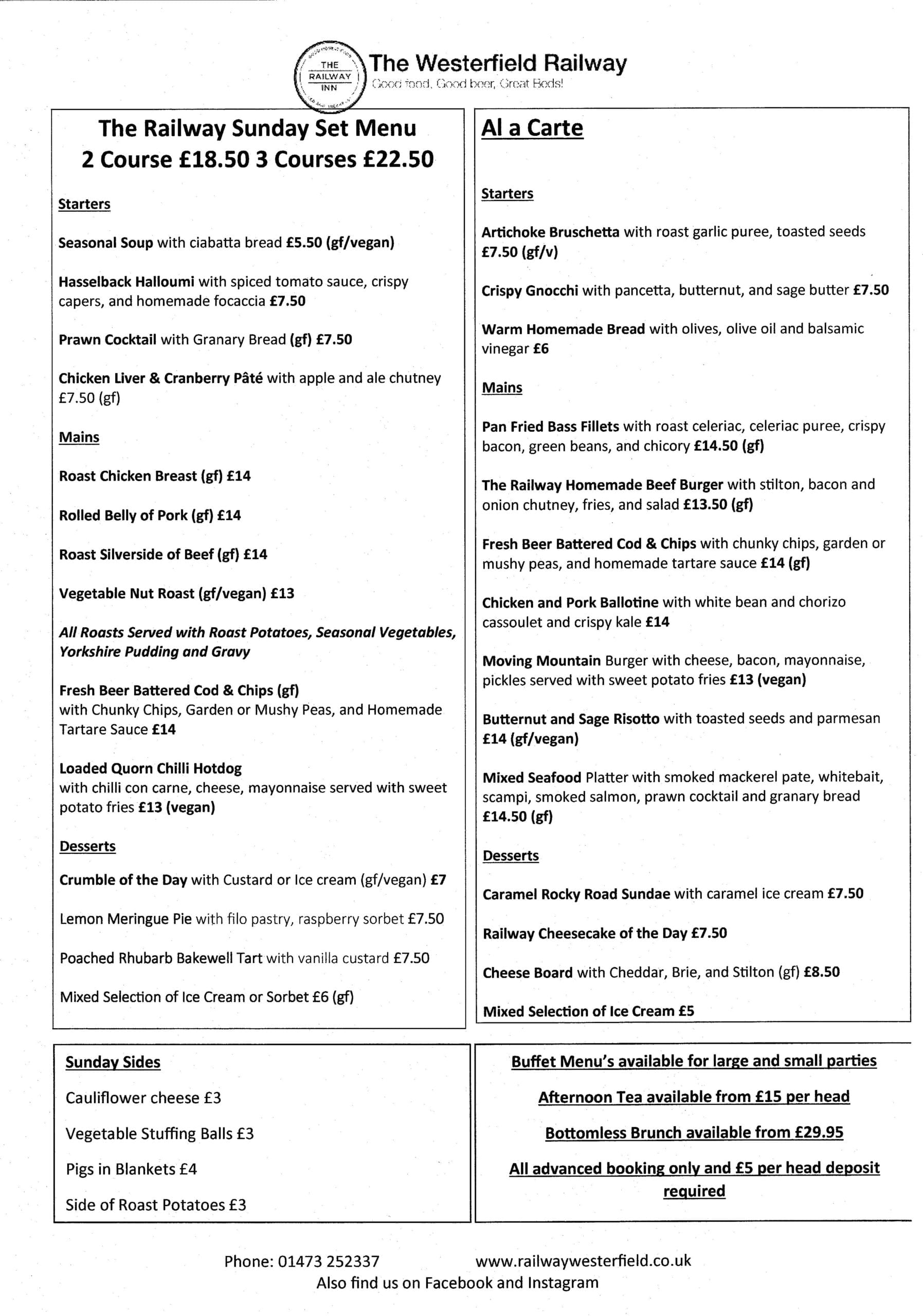 Sunday Menu - The Railway Inn