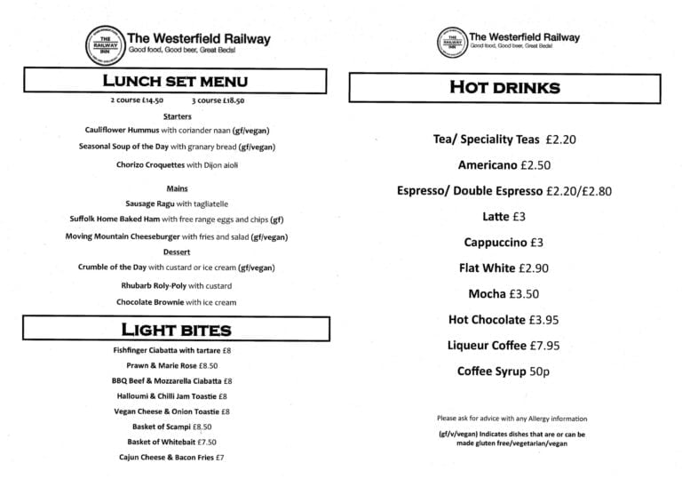 Lunch Set Menu - The Railway Inn