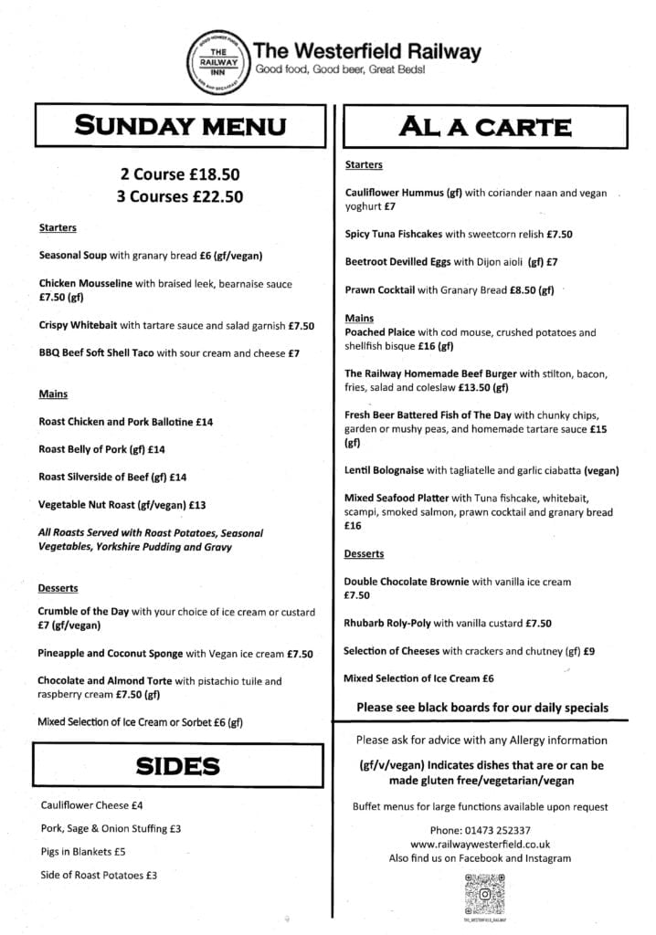 Sunday Menu - The Railway Inn