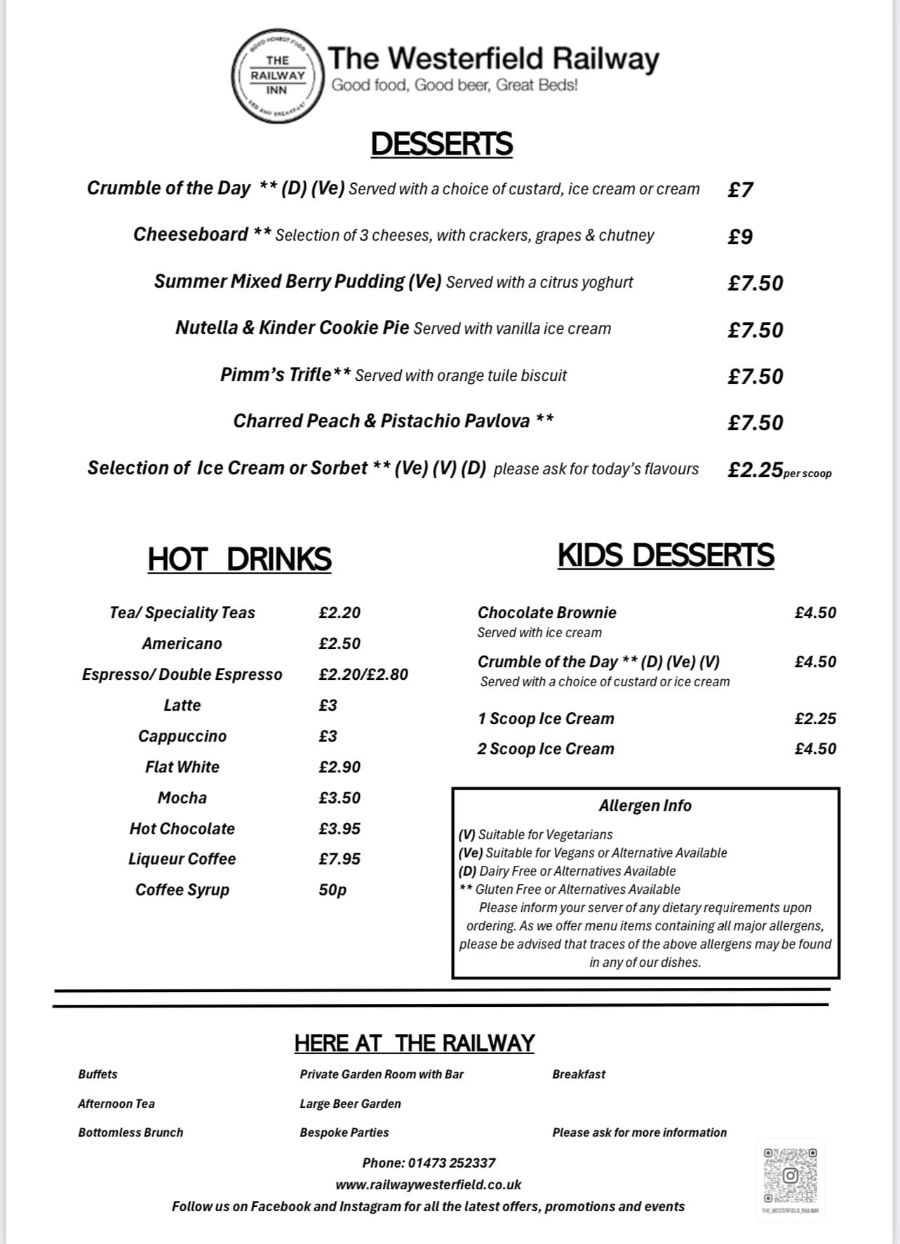 Dessert Menu - The Railway Inn