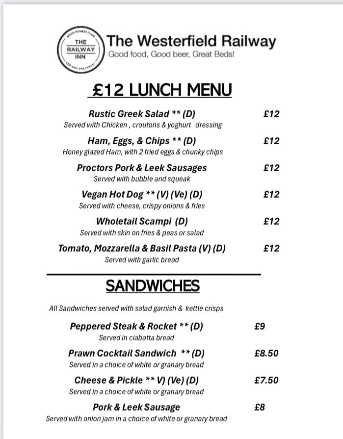 Lunch Set Menu - The Railway Inn