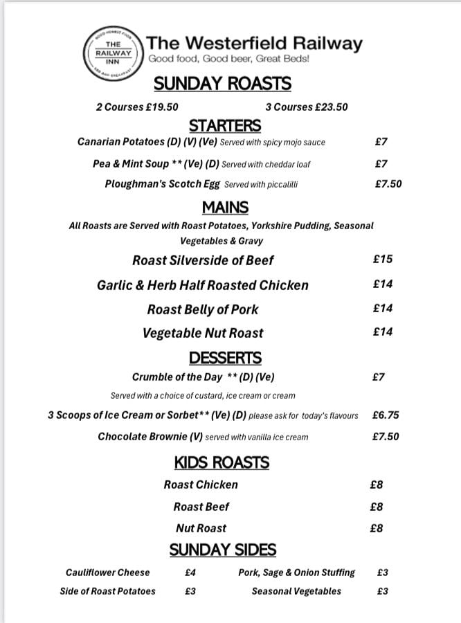 Sunday Menu - The Railway Inn