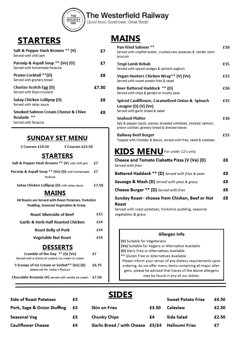 Sunday Menu - The Railway Inn