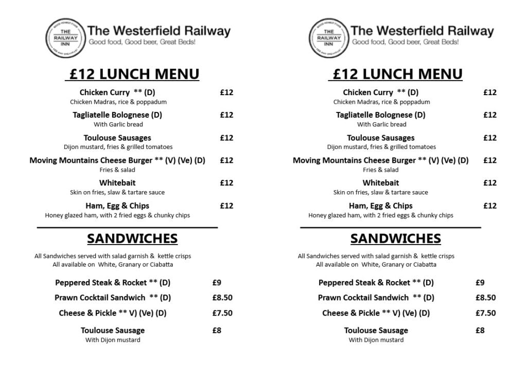 Lunch Set Menu - The Railway Inn