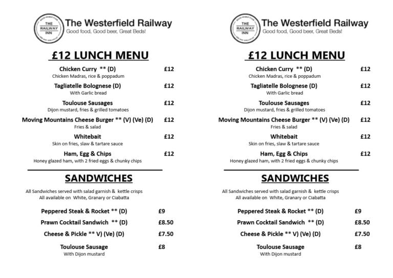 Lunch Set Menu - The Railway Inn
