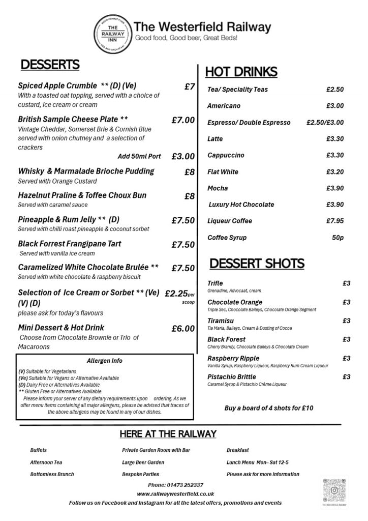 Spring Dessert Menu - The Railway Inn