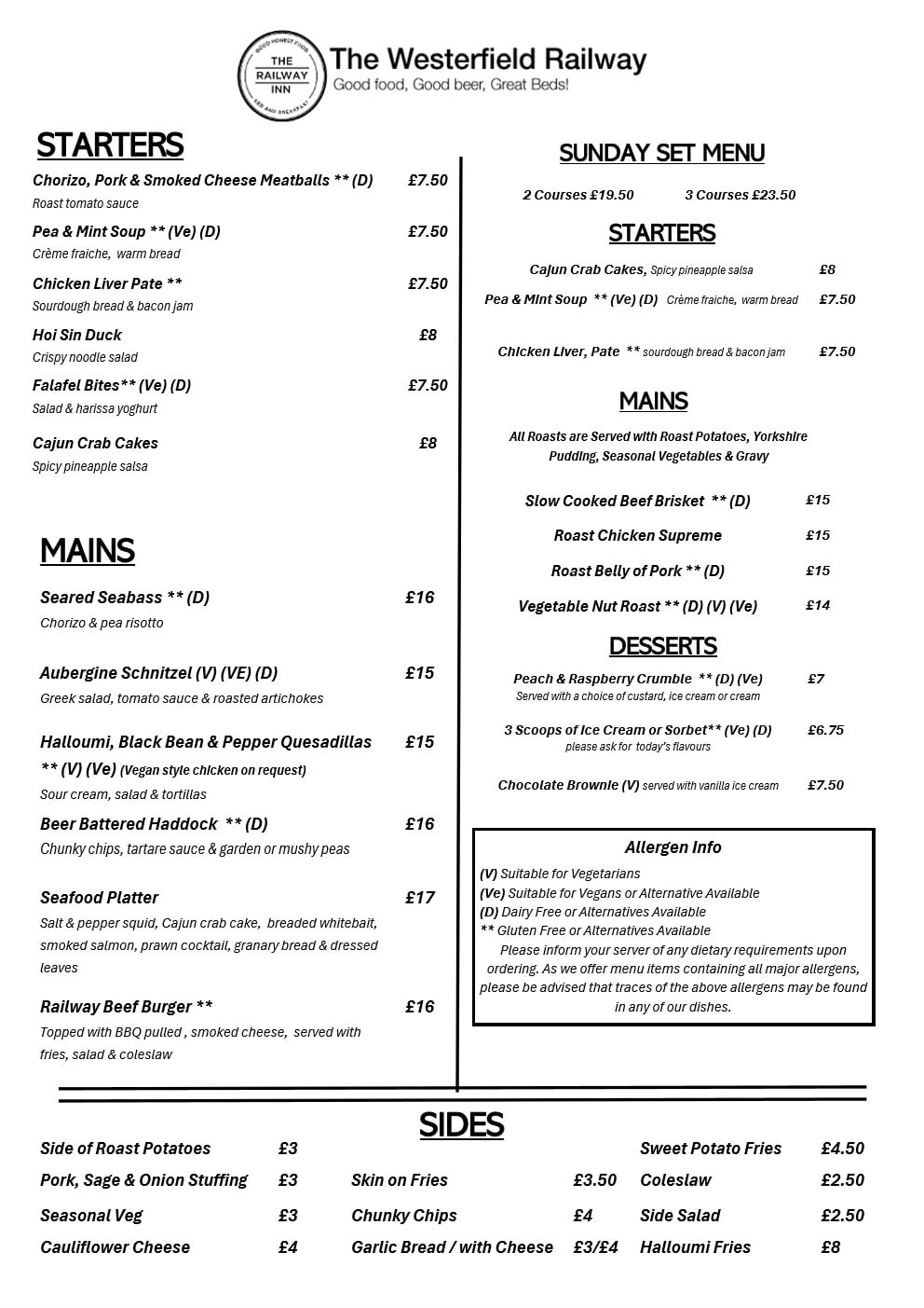 Summer Sunday Menu - The Railway Inn
