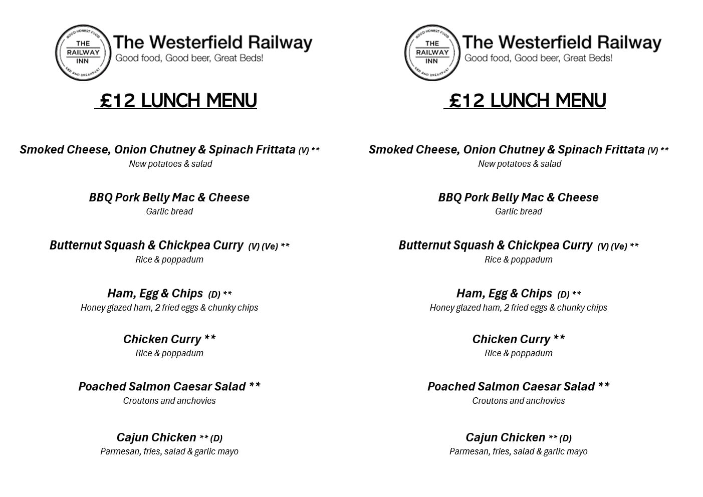 Lunch Menu - The Railway Inn